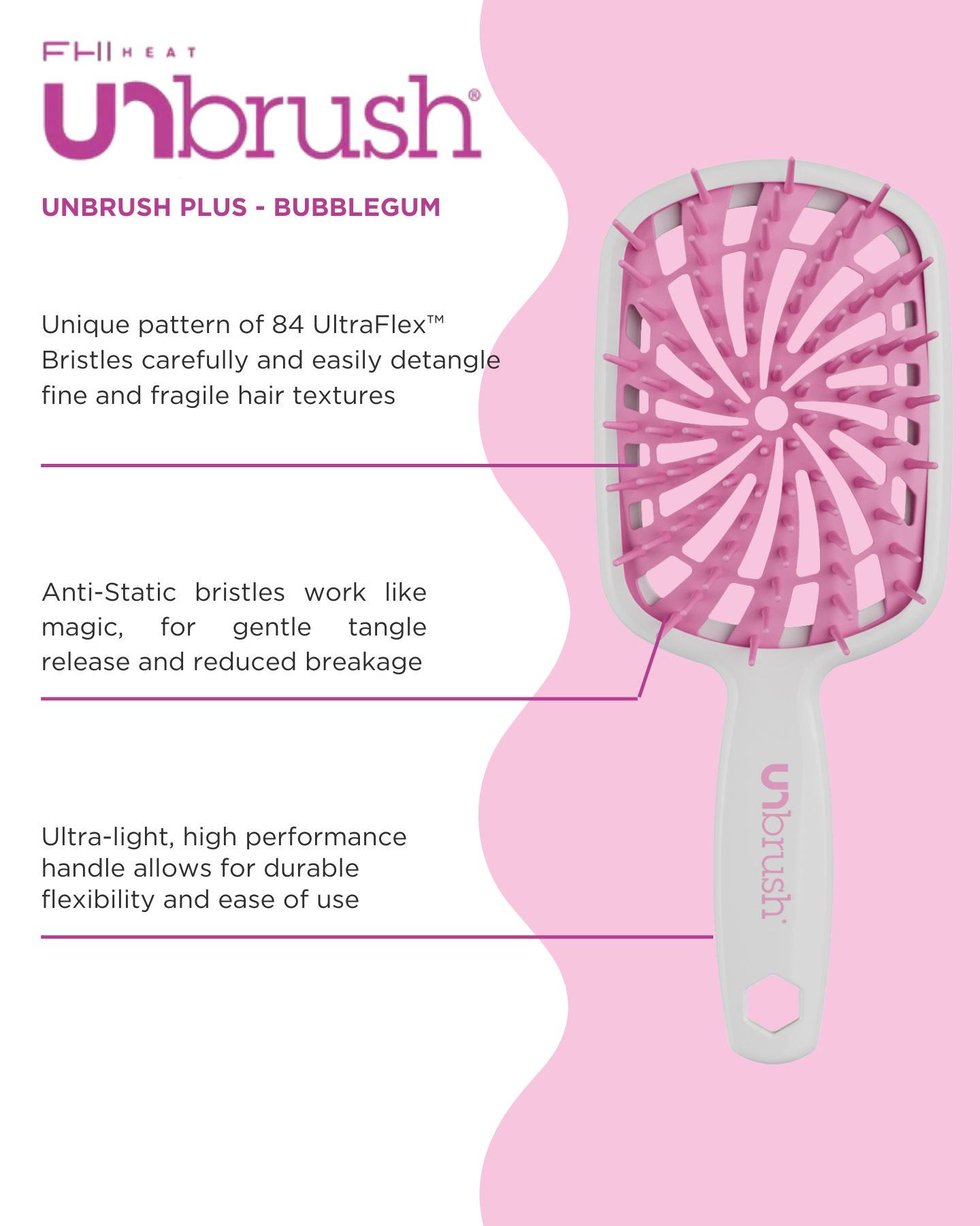 UNbrush Detangling Hair Brush Plus - Bubble Gum – FHI Heat™