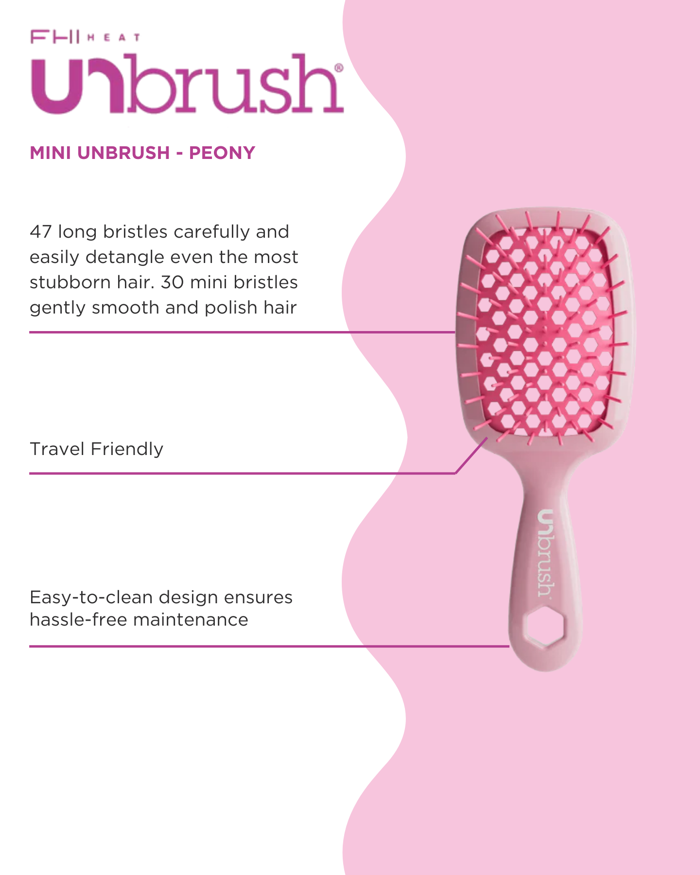 UNbrush Detangling Hair Brush Mini Pastel - Peony – FHI Heat™